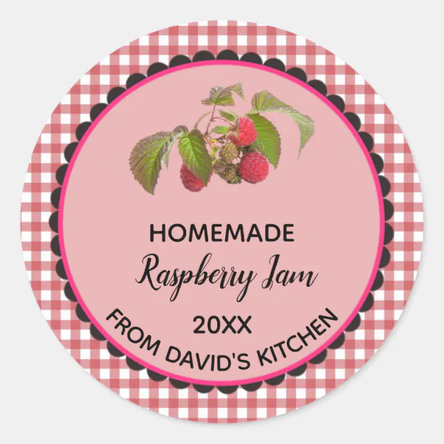 Editable Red Gingham Raspberry Jam Label Stickers | Zazzle