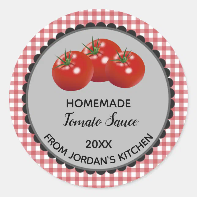 Editable Red Gingham Tomato Sauce Label Stickers | Zazzle