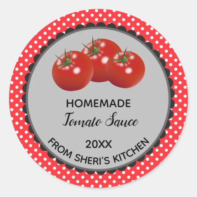 Editable Red Polka Dot Tomato Sauce Label Stickers | Zazzle