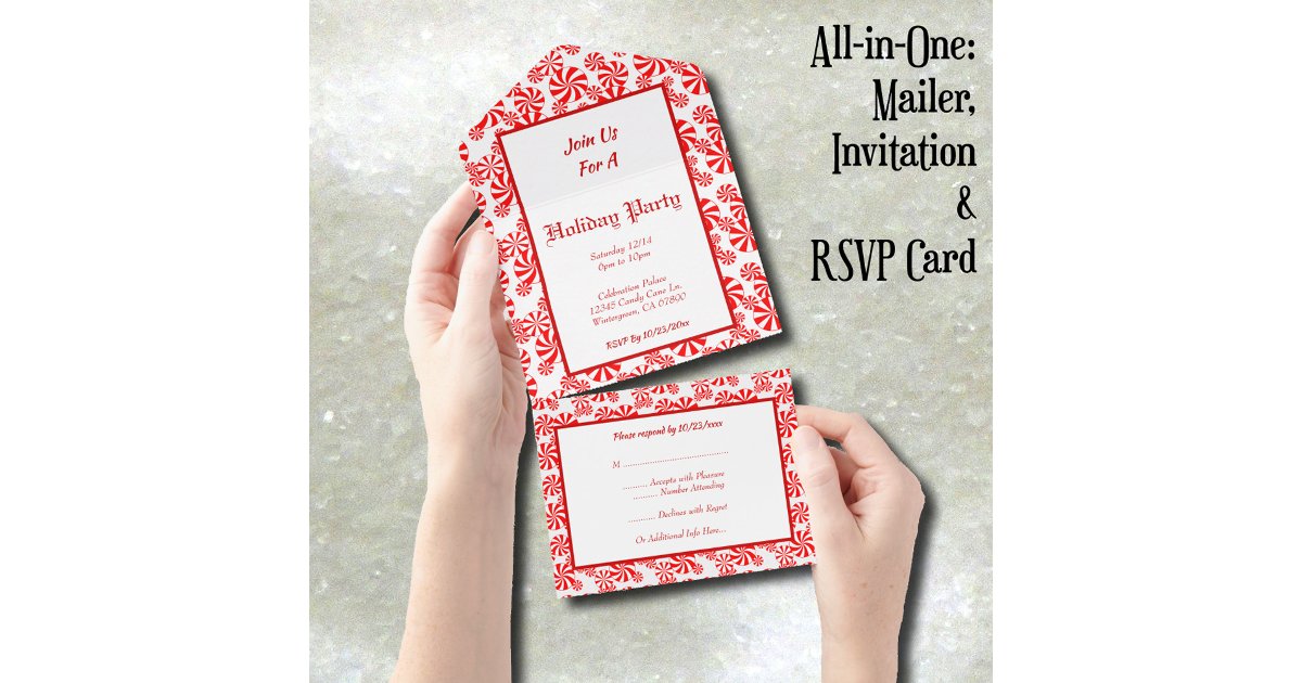 Editable Red White Peppermint All in One Invite | Zazzle