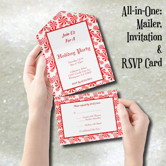 Editable Red White Peppermint All in One Invite | Zazzle