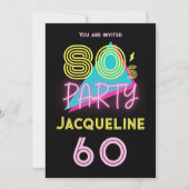 Editable Retro 80s Party Neon Pink 60th Birthday Invitation | Zazzle