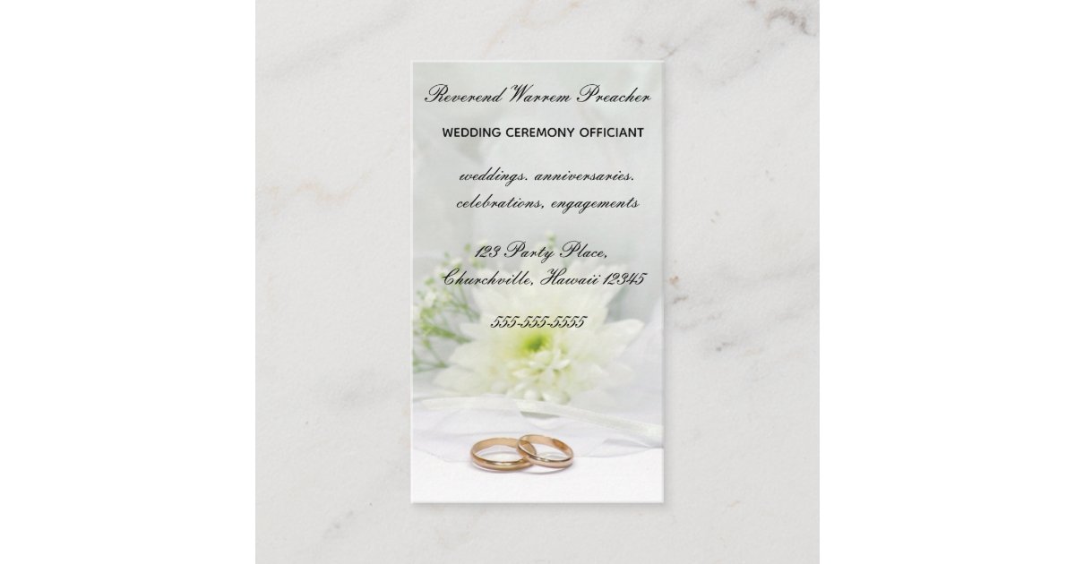 Editable Rings and Flower Wedding Officiant Business Card | Zazzle
