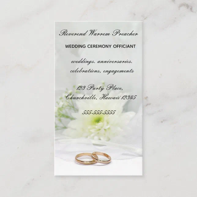 Editable Rings and Flower Wedding Officiant Business Card | Zazzle