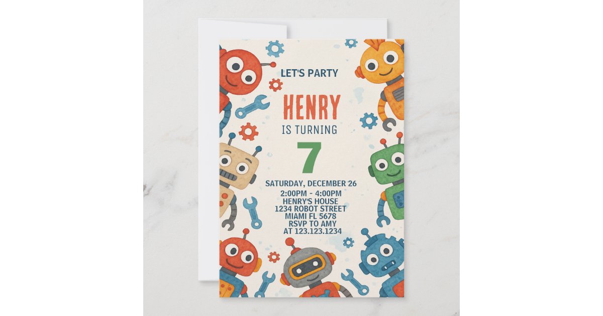Editable Robot Kids Birthday Invitation | Zazzle