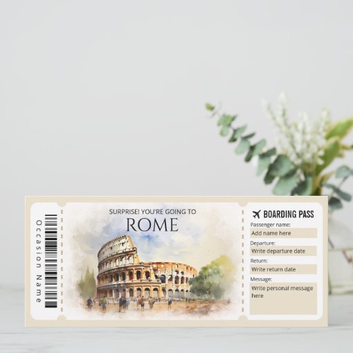 Editable Rome Boarding Pass Plane ticket Invitation | Zazzle