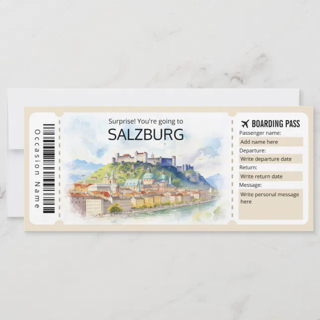 Editable Salzburg Plane ticket, Austria Trip Invitation | Zazzle