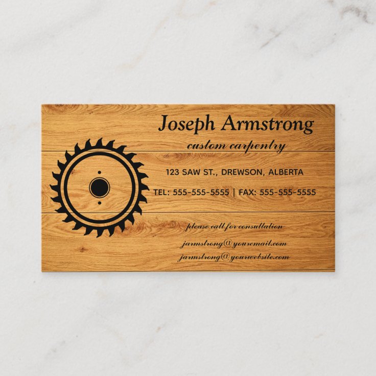 Editable Saw Blade on Wood Carpentry Business Card | Zazzle