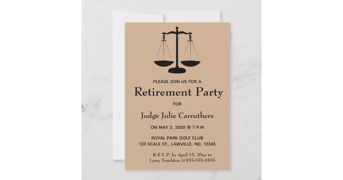 Editable Scales of Justice Retirement Invitation | Zazzle