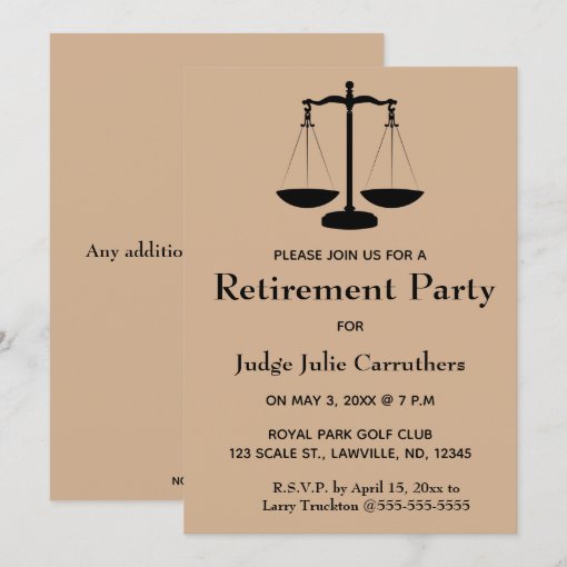 Editable Scales of Justice Retirement Invitation | Zazzle
