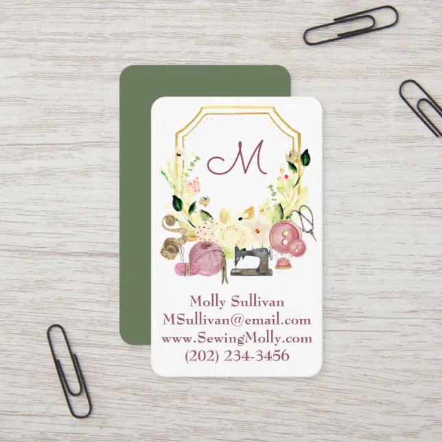 Editable Seamstress Monogram Sewing Business Card | Zazzle