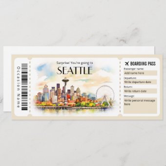 Editable Seattle Plane Boarding Pass Ticket Invitation | Zazzle