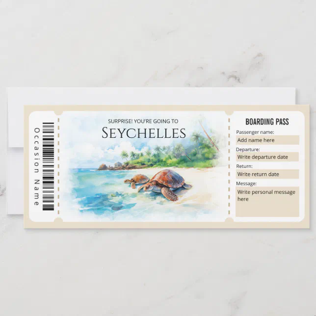 Editable Seychelles Plane Boarding Pass Ticket Invitation | Zazzle