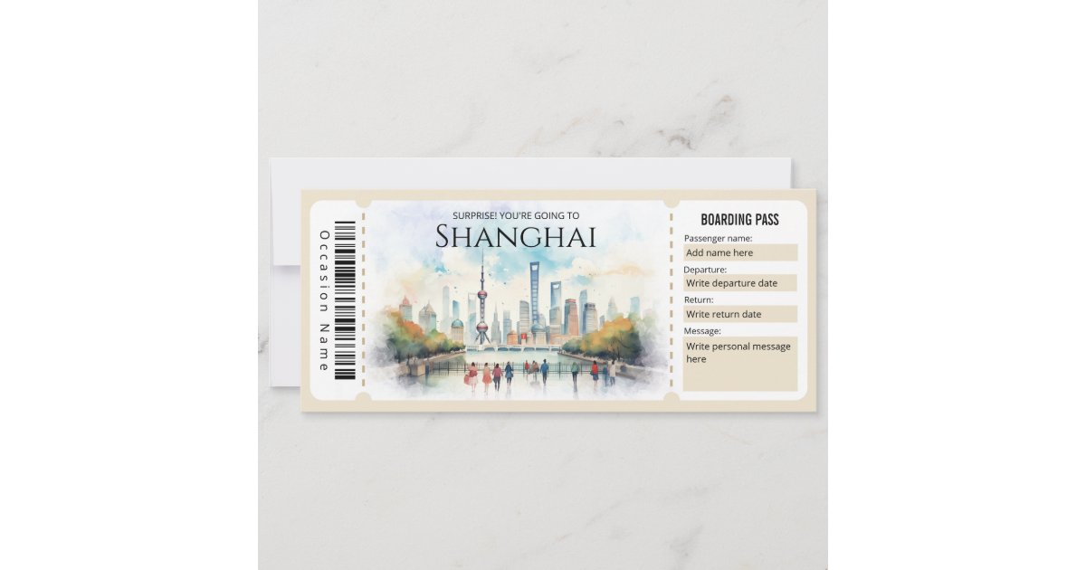 Editable Shanghai Plane Boarding Pass Ticket Invitation | Zazzle
