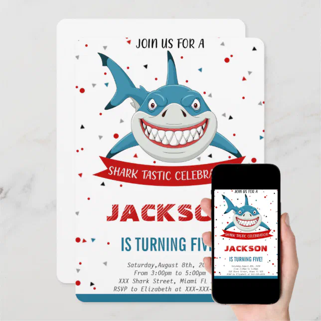 Editable Shark Birthday Invitation | Zazzle