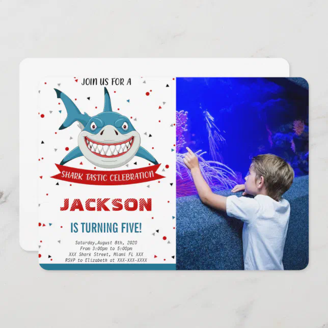 Editable Shark Birthday Photo Invitation | Zazzle