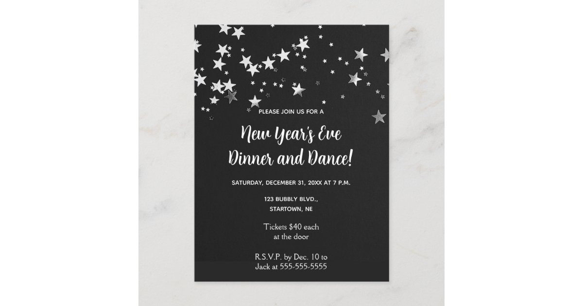 Editable Silver Stars New Year Invitation Postcard | Zazzle