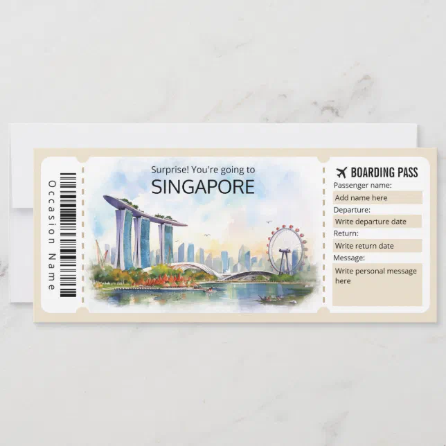 Editable Singapore Plane ticket, Singapore Trip Invitation | Zazzle