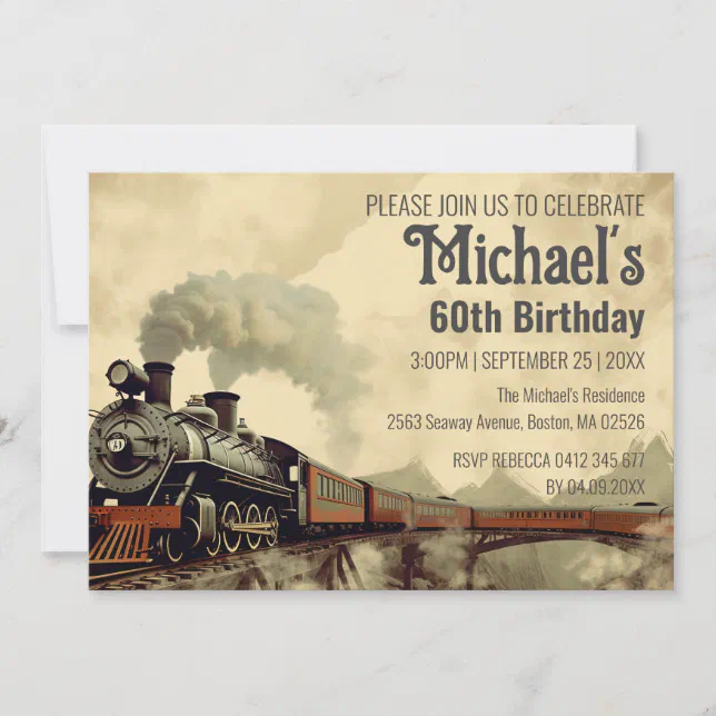 Editable Smoke Bridge Vintage Steam Train Birthday Invitation | Zazzle