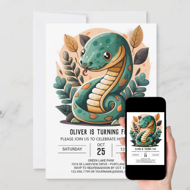 Editable Snake Birthday Invitation | Zazzle