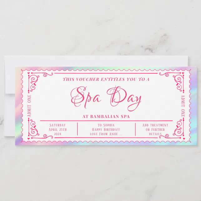 Editable Spa Voucher Ticket Gift Certificate Invitation | Zazzle