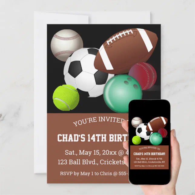 Editable Sports Balls Birthday Invitation Card | Zazzle
