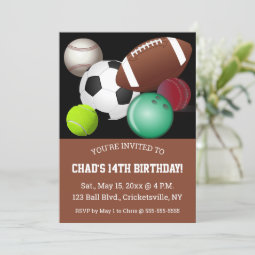 Editable Sports Balls Birthday Invitation Card | Zazzle