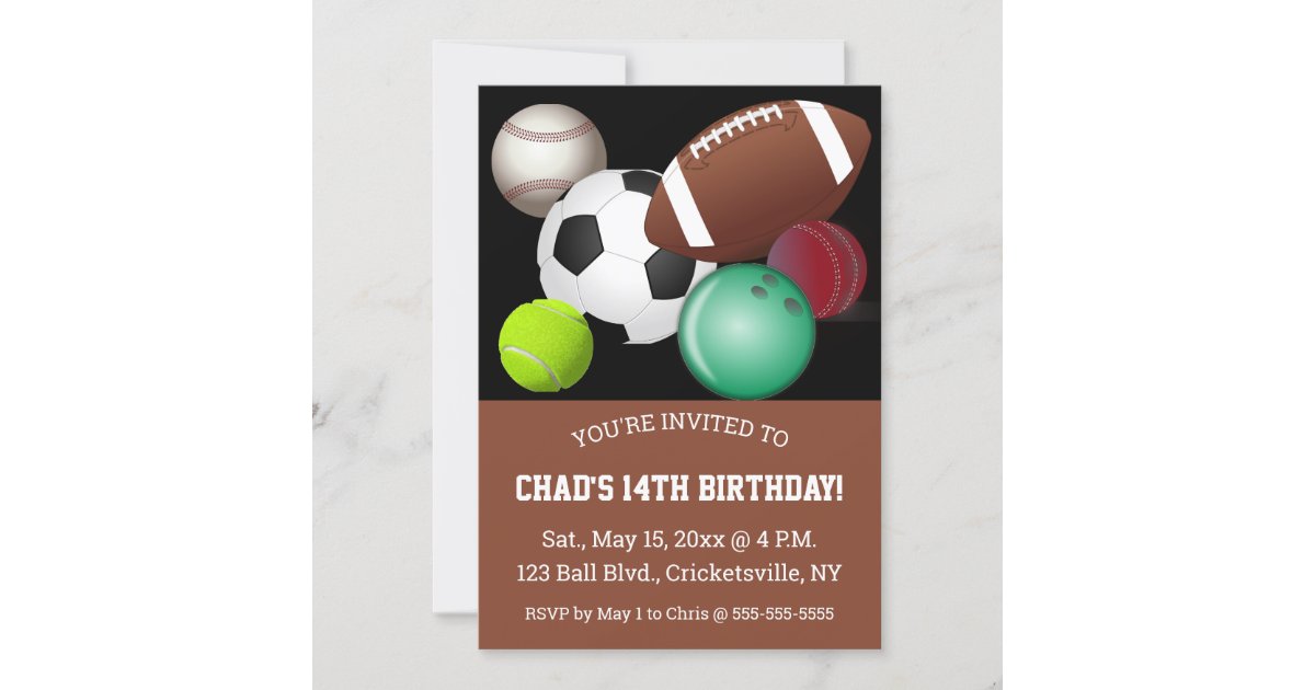 Editable Sports Balls Birthday Invitation Card | Zazzle