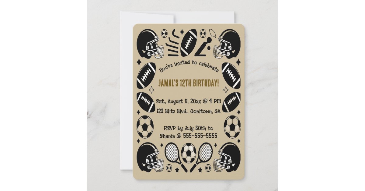 Editable Sports Equipment Birthday Invitation | Zazzle