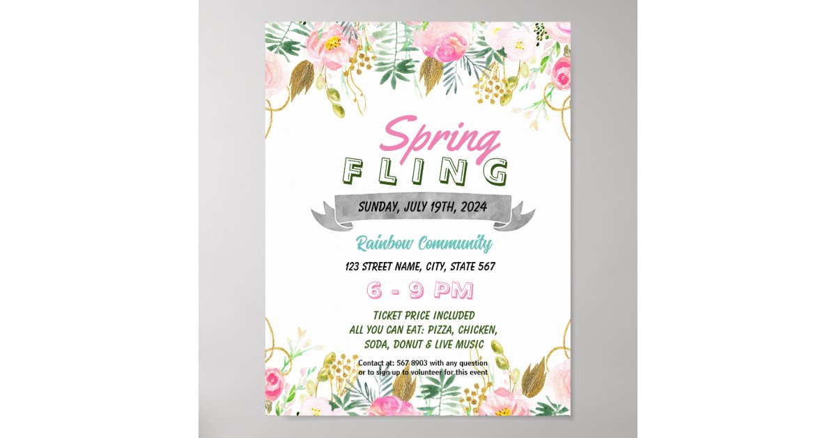 Editable Spring Fling Flyer Template Poster | Zazzle