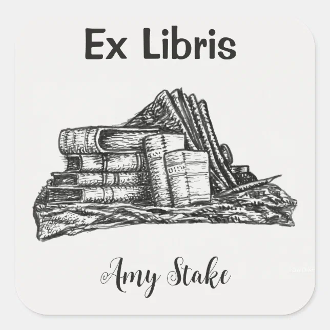 Editable Stack of Books Square Sticker | Zazzle