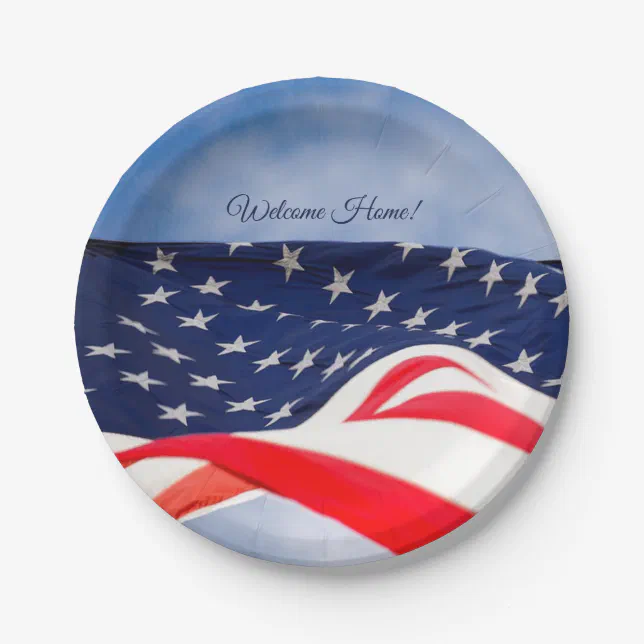 Editable Stars and Stripes Welcome Home Paper Plates | Zazzle