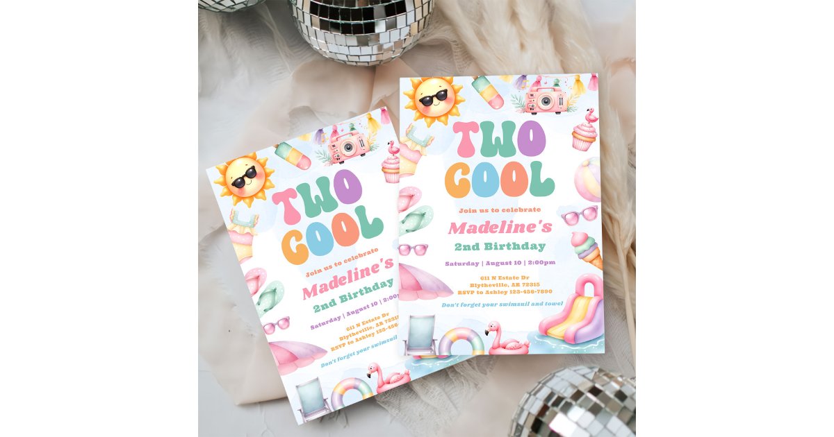 Editable Summer Two Cool 2nd Birthday Party Invitation | Zazzle