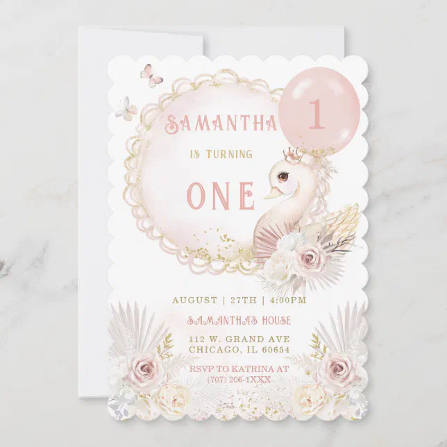 EDITABLE Swan First Birthday Template | Zazzle