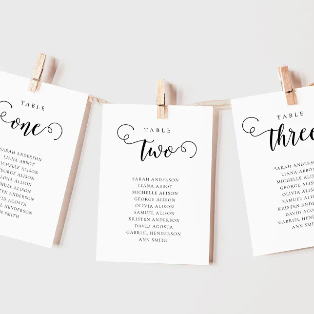 Editable Table Number Seating Chart Card | Zazzle