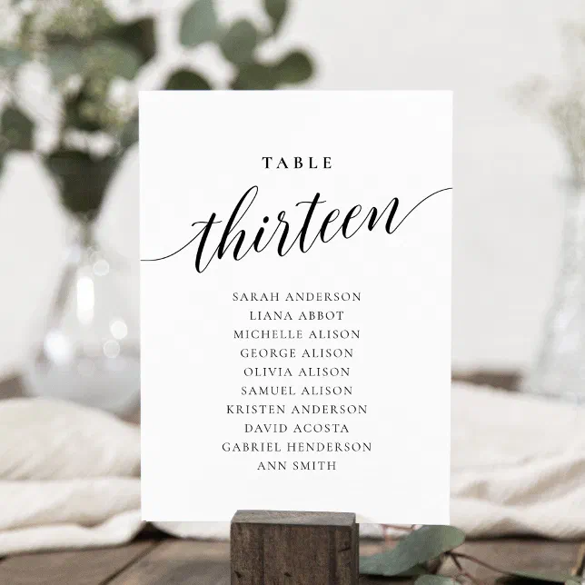 Editable Table Number Thirteen Seating Chart Card | Zazzle