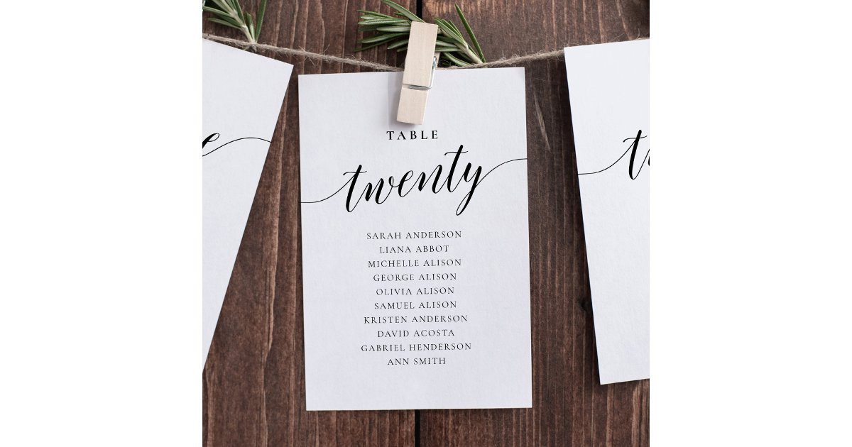 Editable Table Number Twenty Seating Chart Card | Zazzle
