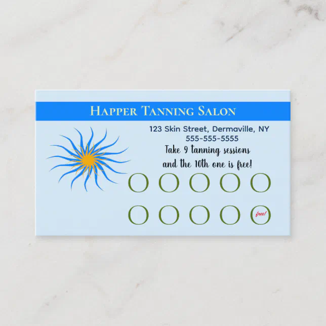 Editable Tanning Salon Loyalty Card | Zazzle