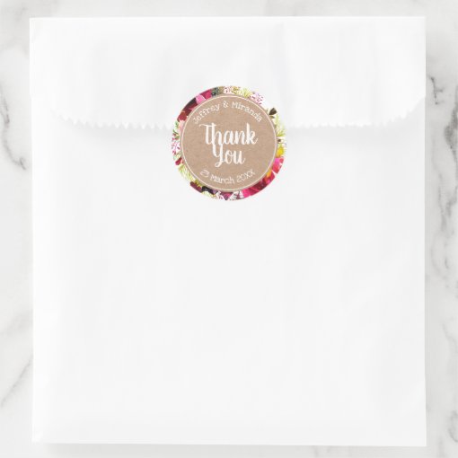 Editable Thank You Spring Bouquet Party Favor Classic Round Sticker ...