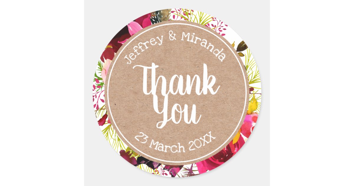 Editable Thank You Spring Bouquet Party Favor Classic Round Sticker ...