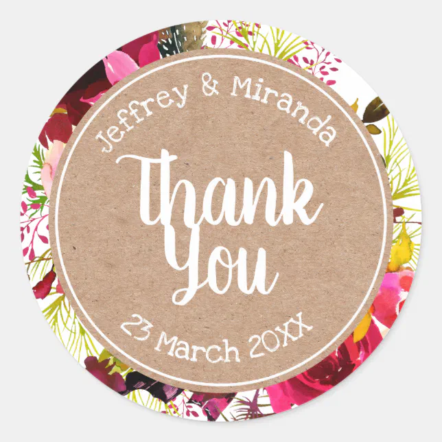 Editable Thank You Spring Bouquet Party Favor Classic Round Sticker ...