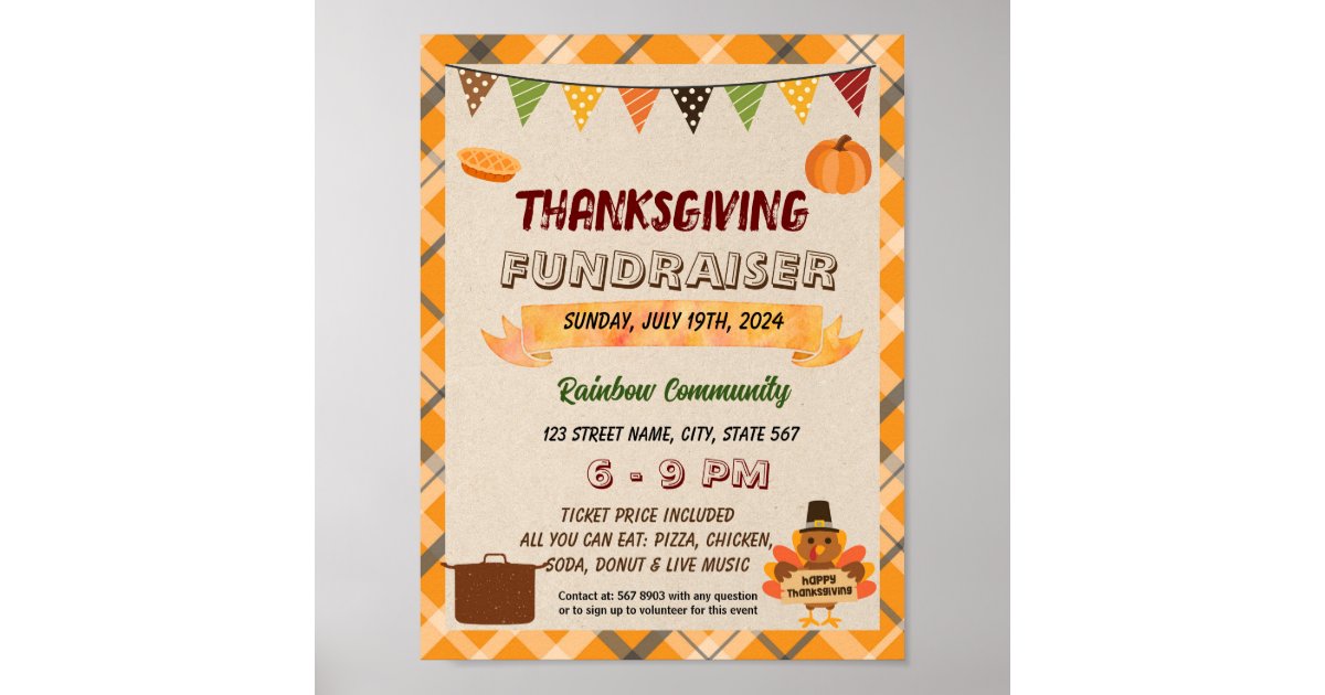 Editable Thanksgiving potluck flyer Poster | Zazzle