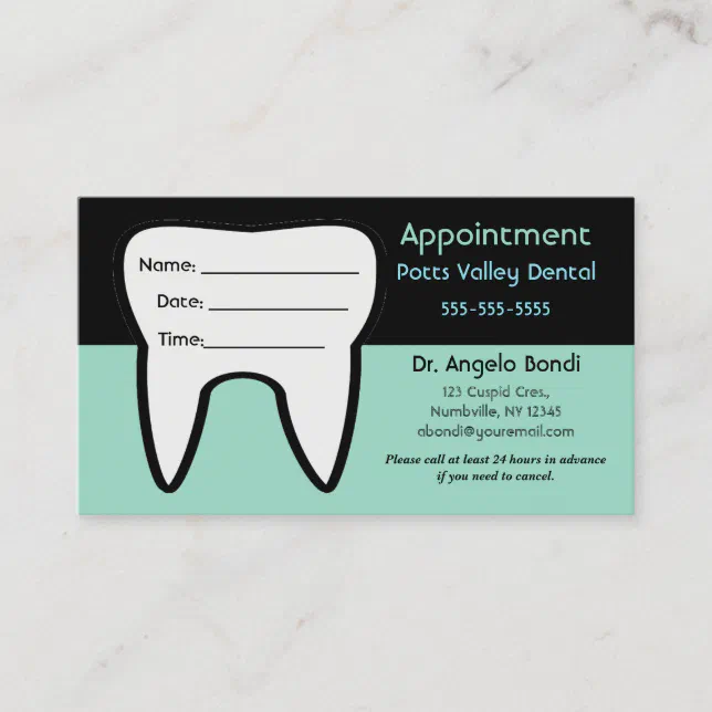 Editable Tooth Dental Appointment Business Card | Zazzle