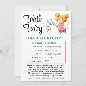 Editable Tooth Fairy Receipt Printable Certificate Invitation | Zazzle