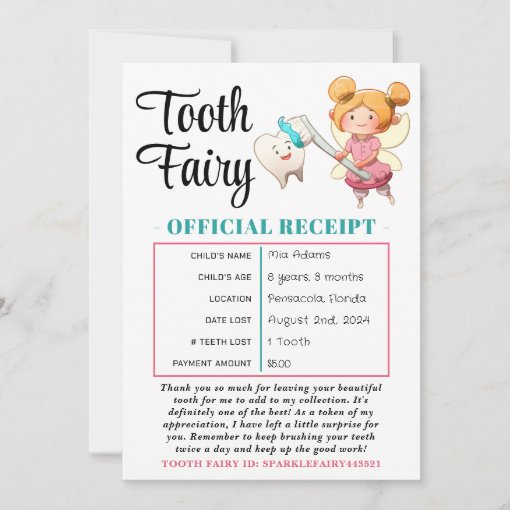Editable Tooth Fairy Receipt Printable Certificate Invitation | Zazzle