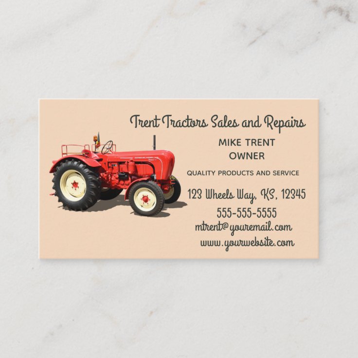 Editable Tractor Sales and Repairs Business Card | Zazzle