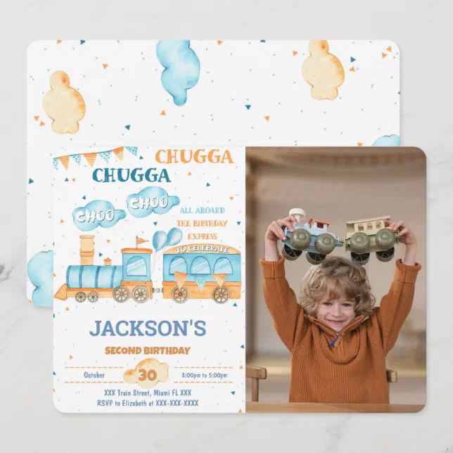 Editable Train Birthday Photo Invitations | Zazzle