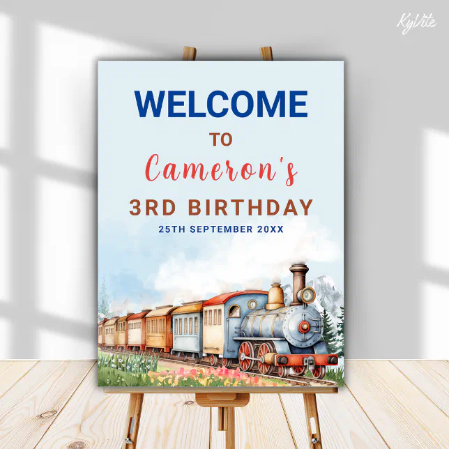 Editable Train Birthday Welcome Sign | Zazzle