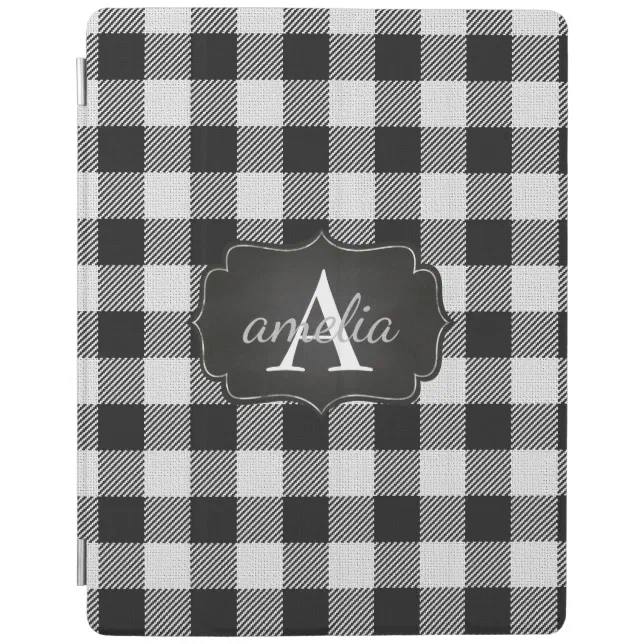 Editable Trendy Black and White Buffalo Plaid Name iPad Smart Cover ...
