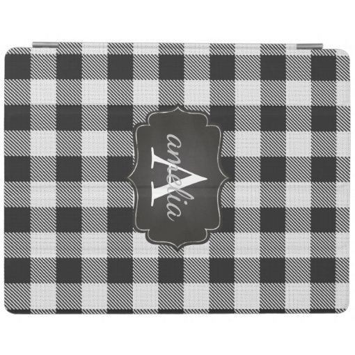Editable Trendy Black and White Buffalo Plaid Name iPad Smart Cover ...